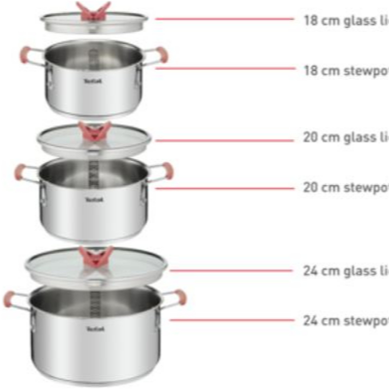 Qazan Dəsti TEFAL Optispace Paslanmaz Polad 6 Parça